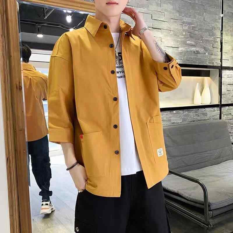 シャツ メンズ 半袖 ルーズ カジュアル ワークシャツ 帅气 トップス 韓国 ・カテゴリ: シャツ・スタイル: 韓国版・タイプ: カーディガン・フィット: ゆったり・ネックライン: スクエアネック・袖丈: 七分袖・柄: 拼色.プリント・・対...