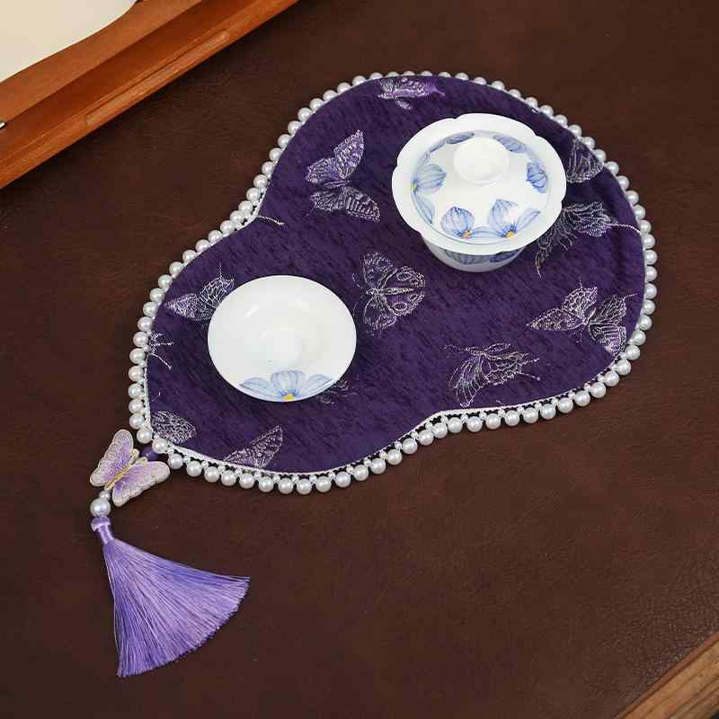茶托 紫色 ヒョウタン型 絨毯 提花 茶席 高見え 茶道 断熱 吸水 茶パッド テーブルクロス