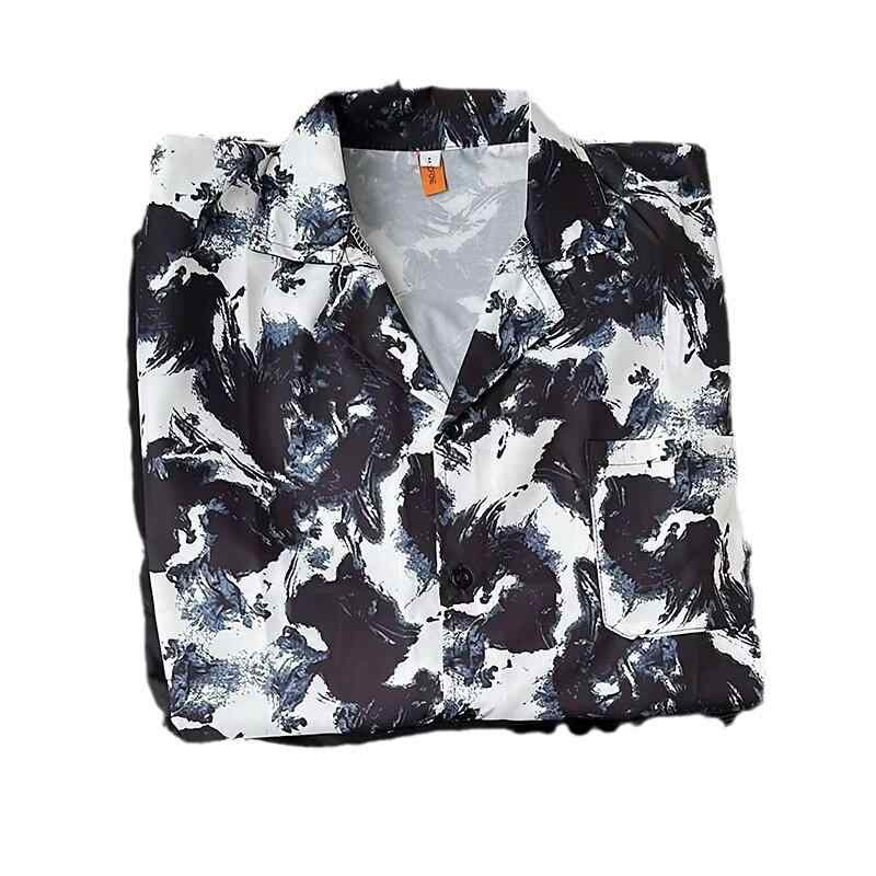 シャツ メンズ 男性用 トップス 水墨画風 デザイン 半袖シャツ ゆったり リラックス カジュアル おしゃれ 普段使い・素材: 綿混紡・素材機能: 免燙・スタイル: ベーシック・タイプ: カーディガン・フィット: ゆったり・襟の形: 襟付き...