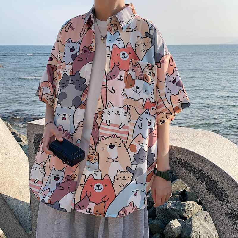 シャツ メンズ 男性用 半袖 ルーズ ゆったり 大きいサイズ デザイン 接触冷感 花柄 アロハシャツ ハワイアンシャツ リゾート 海 ビーチ サマー