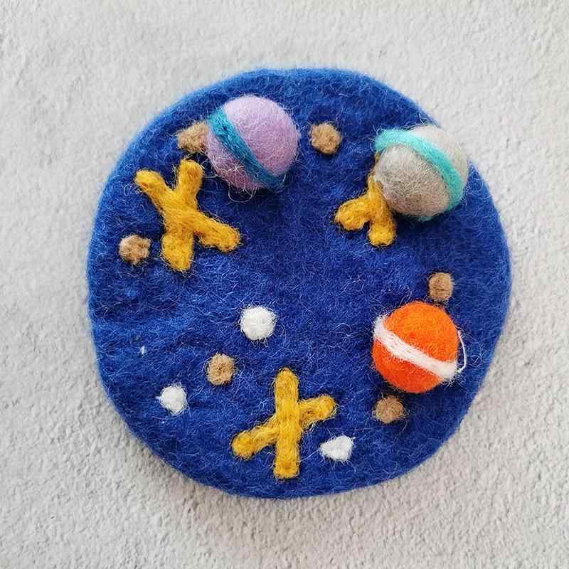 2カップ コースター ウール フェルト ハンドメイド 立体 円形 プラネット グラス コーヒー 汎用 断熱 パッド