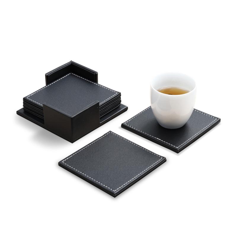 コースター PVCレザー 茶托 断熱マット 茶パッド カップマット 6枚セット スクエア 豪華感 普段使い