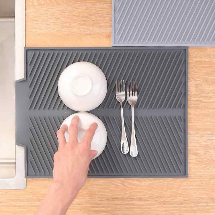 キッチン シリコン 排水マット コースター ストライプ 排水口付き バーカウンター シンク 滑り止め