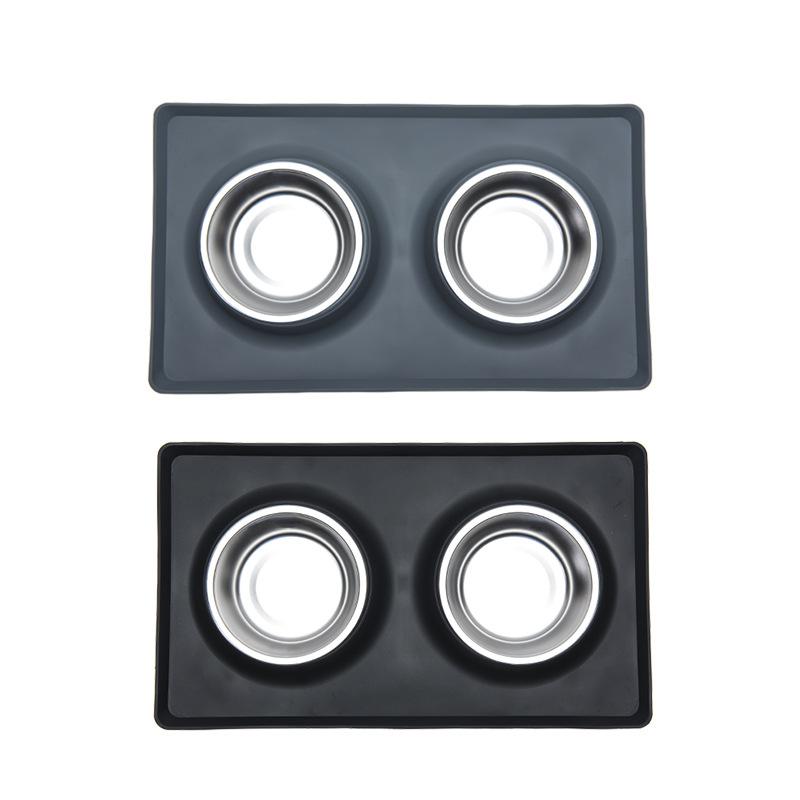 2ペット用食器 犬用 猫用 骨型 シリコンマット ステンレス製 ボウル 滑り止め付き こぼれ防止