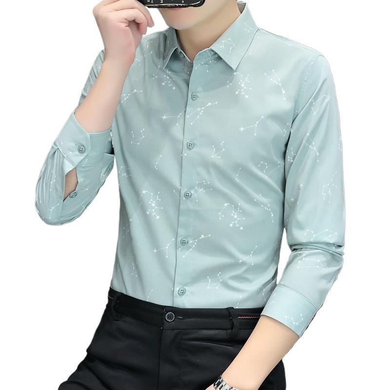シャツ メンズ 男性用 ストレッチ デジタルプリント 星空柄 抗シワ加工 長袖シャツ 軽 бизнес 秋冬