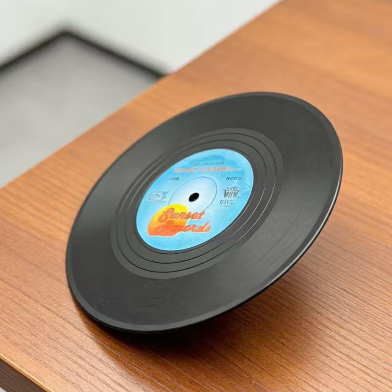 2コースター ABS樹脂製 滑り止め 円形 ティーカップマット レトロ レコード 断熱 コーヒー