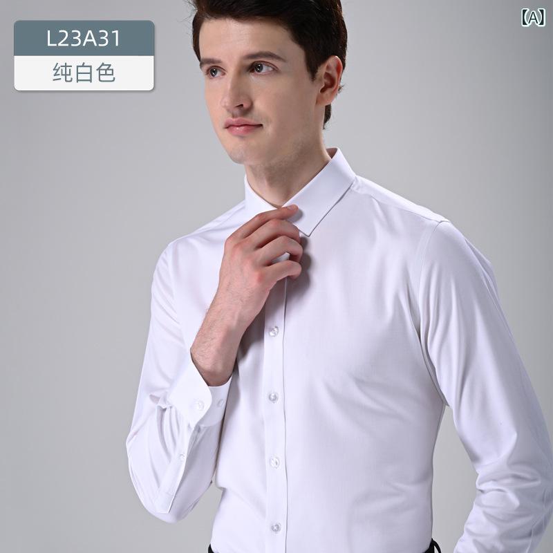 シャツ メンズ 男性用 長袖 無地 ストレッチ性 通気性 アイボリー ビジネス フォーマル ワーク 紳士 トップス