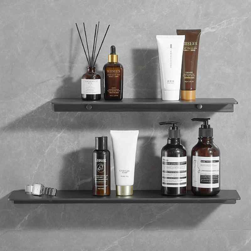 浴室 洗面所 収納 棚 ラック 壁掛け ダブルトレイ シェルフ 銃色 グレー 洗面台 整理棚 収納ラック 壁付け おしゃれ 雑貨