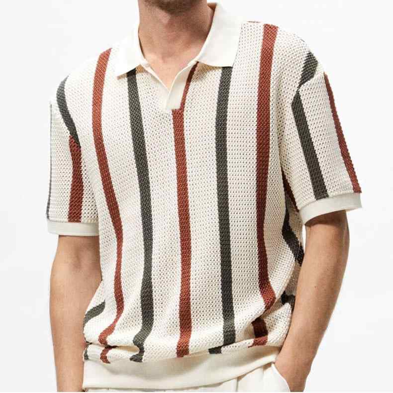 ニット メンズ 紳士 男性用 半袖 接触冷感 ボーダー トップス Tシャツ スリム ビジネス 通勤用 普段使い