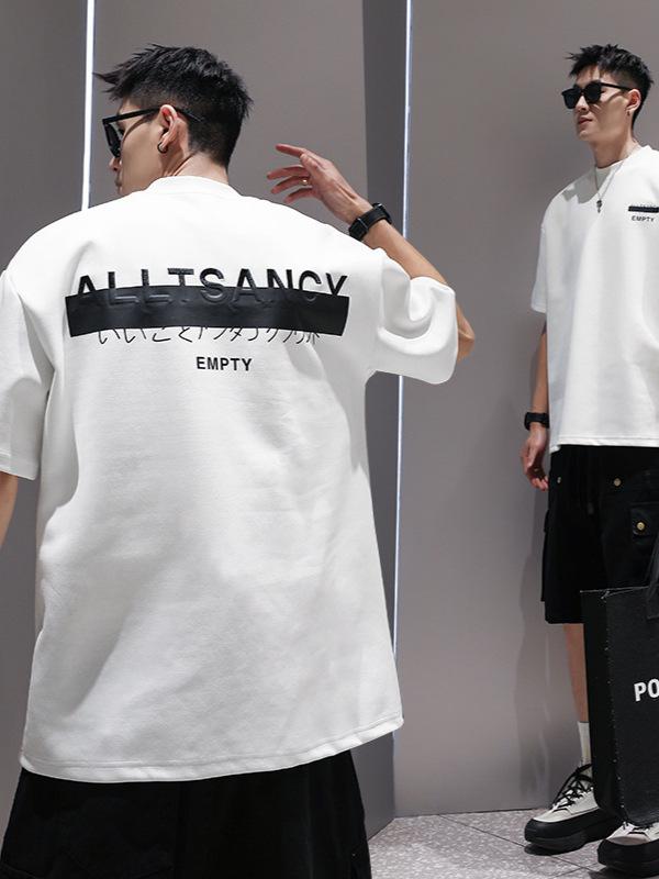 Tシャツ メンズ 男性用 半袖 夏 カジュアル ゆったり ラウンドネック 厚手 プリント リラックス 普段使い