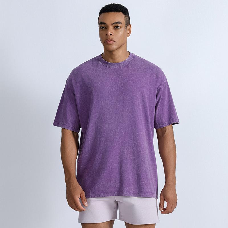 Tシャツ メンズ 男性用 水洗い加工 コットン ルーズフィット ドロップショルダー 半袖 Tシャツ カジュアル スポーツ プルオーバー Tシャツ レトロ