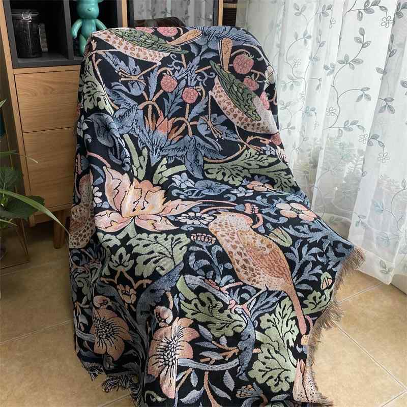 タペストリー スロー 美式 乡村 モリス ショール 花鳥柄 レトロ ソファ カバー テーブルクロス 壁掛け