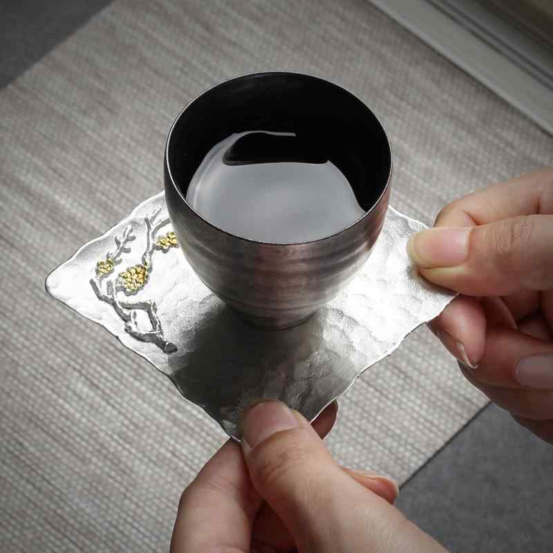 茶托 茶道具 錫製 茶杯用 コースター 断熱 スクエア型