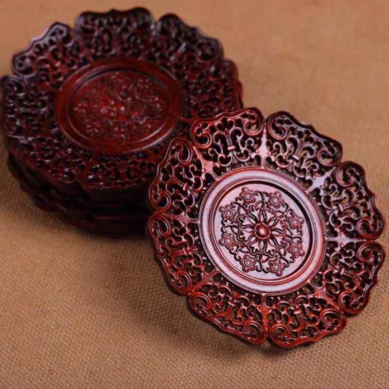 茶托 紫檀木 彫刻 コースター カップパッド 紅木 蓋碗 功夫茶 断熱