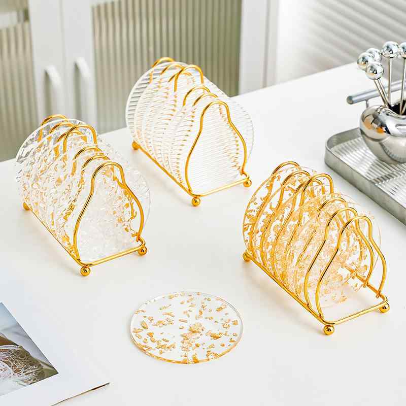 コップ敷き インシュレーター 北欧風 創意 絶縁 コースター アクリル製 丸形 カップ 絶縁パッド スタンドセット