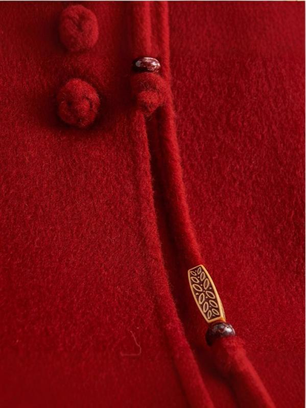 ベスト レディース 秋冬 チャイナスタイル レッド 毛呢 ショート丈 重ね着 レイヤード スタイル あったか 防寒 普段使い かわいい おしゃれ