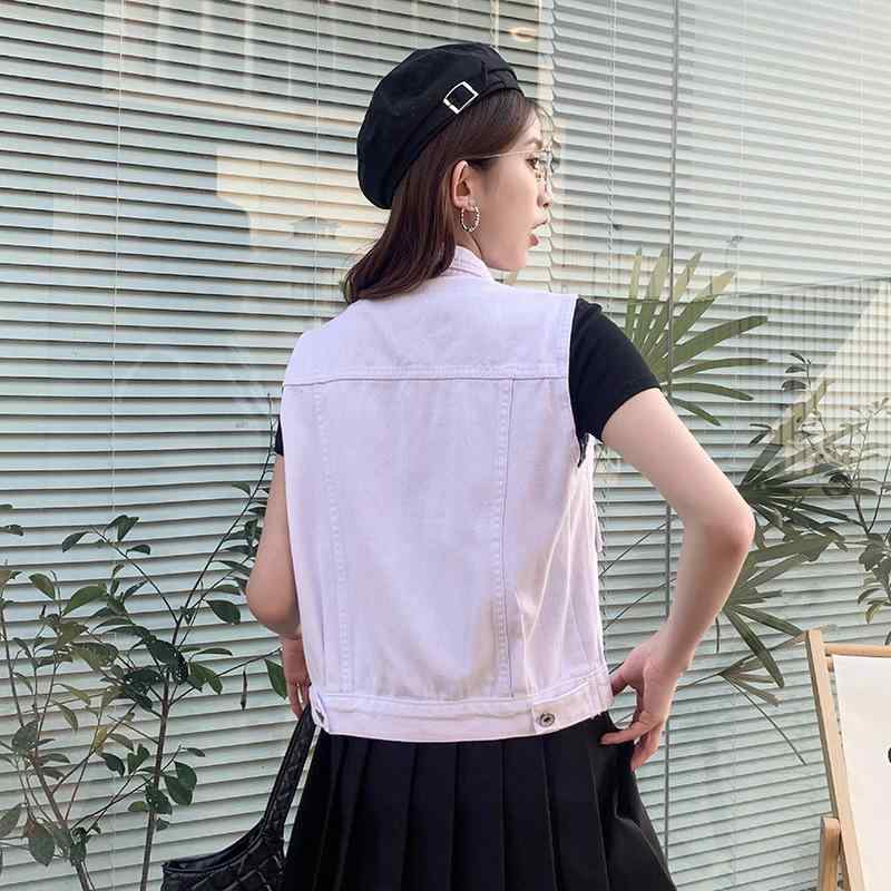 デニム ベスト レディース 春秋 ショート丈 スリムフィット ジャケット ノースリーブ トップス ジレ 重ね着 レイヤード カジュアル かわいい・款式: カーディガン・衣長: 短め(40cm<衣長≤50cm）・領型: POLO襟・柄:...