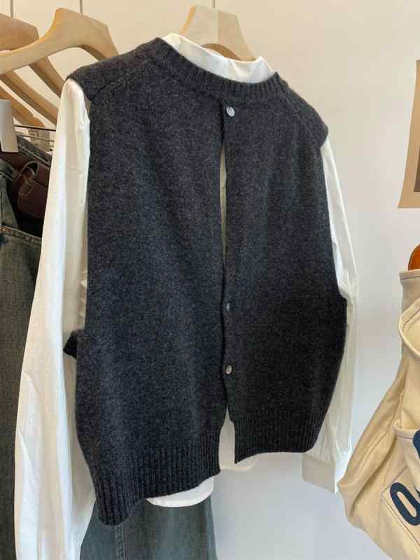 ベスト レディース 羊毛 重ね着 小洒落た シェル飾り 後ろ開き チョッキ[ "・款式: 套头", "・衣长: 普通款(50cm<衣长≤65cm)", "・领型: 圆领", ...