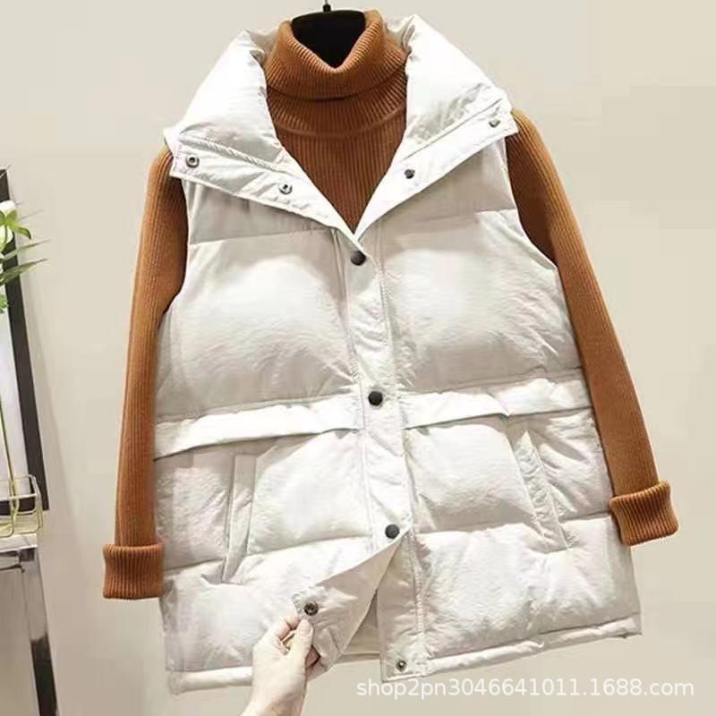 ダウン 中綿ベスト レディース 学生 韓国 ゆったり ノースリーブ ベスト チョッキ 襟付き ショート丈 ジャケット アウター