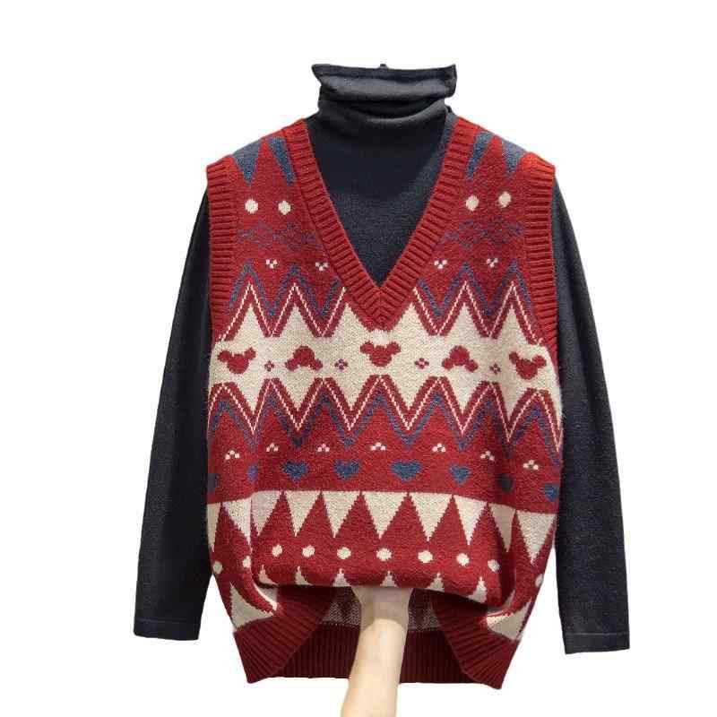 ニット レディース Vネック ニットベスト ゆったり トップス セーター ノースリーブ レイヤード 重ね着 ベスト チョッキ かわいい 秋冬・款式: 套头・衣长: 普通款(50cm<衣长≤65cm)・领型: V字领・图案: -・流行元...