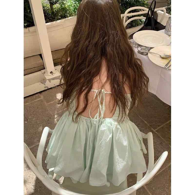 キャミソール レディース 薄荷緑 露背 接触冷感 トップス 韓国 ドレープ カットソー インナー 春夏