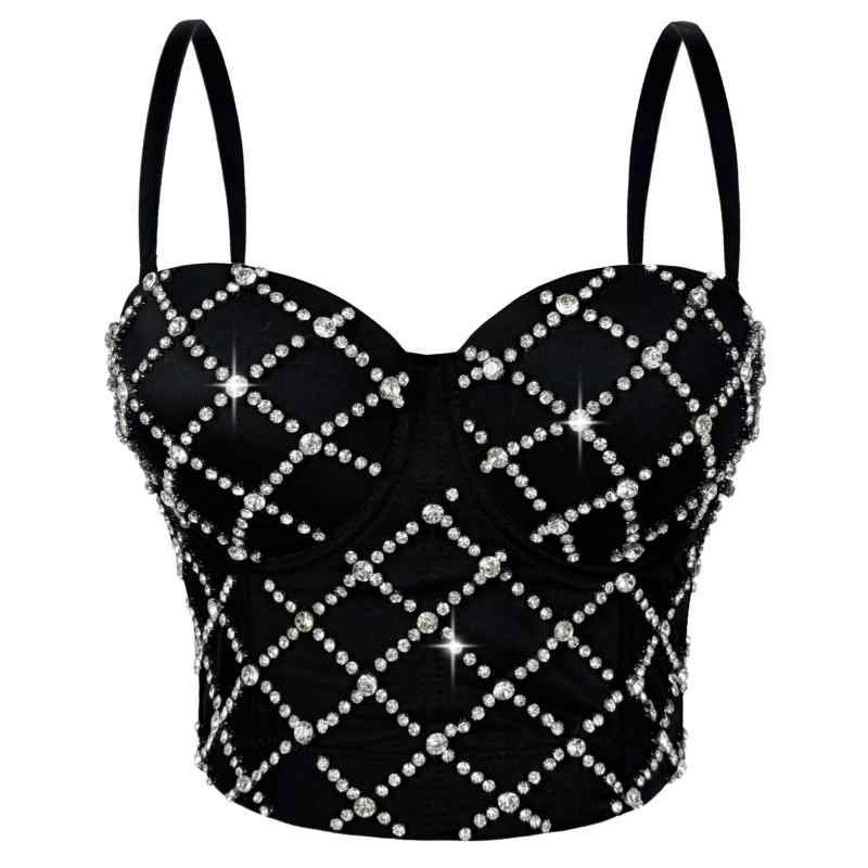 キャミソール レディース ビスチェ プリズム ジルコニア スタッズ 背中開き セクシー ギャザー入り チューブトップ クラブウェア ダンス 衣装 インナー・款式: 吊带款・衣长: 短款・图案: 格子・流行元素: 钉珠・主な素材: 醋酯纤维・...