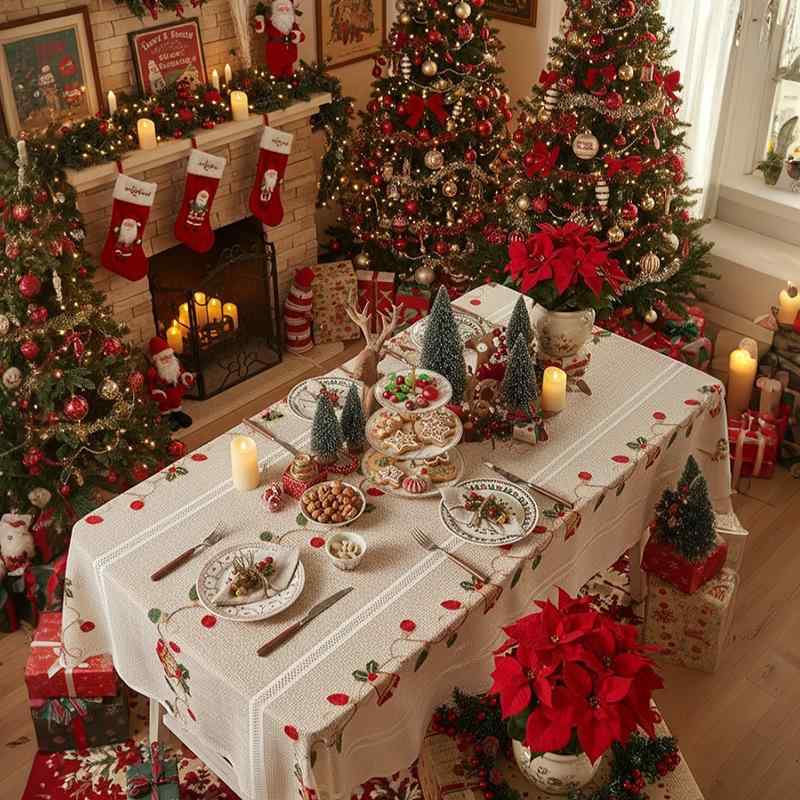 テーブルクロス クリスマス ポリエステル レース 豪華感 ティーテーブル マット レッド
