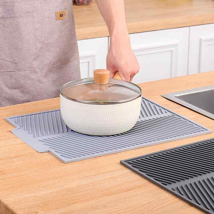 2キッチン シリコン 排水マット コースター ストライプ 断熱パッド シンク 滑り止め