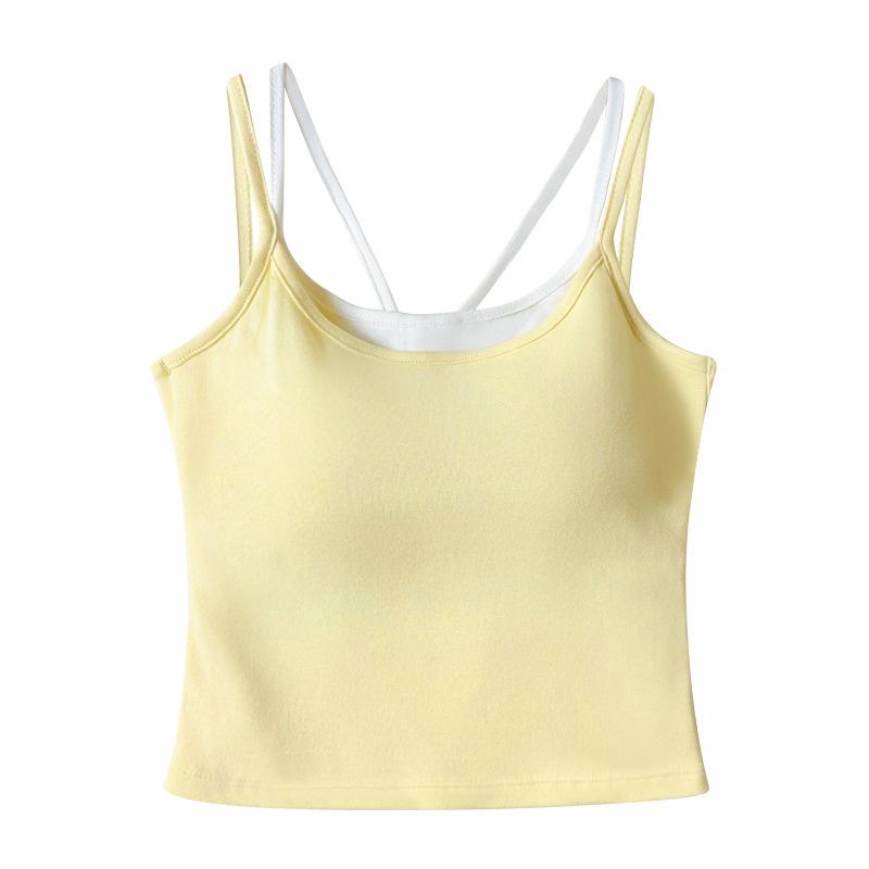 キャミソール レディース 胸パッド付き スリムフィット インナー トップス 欲風 重ね着風 ノースリーブ へそ出し セクシー スタイル