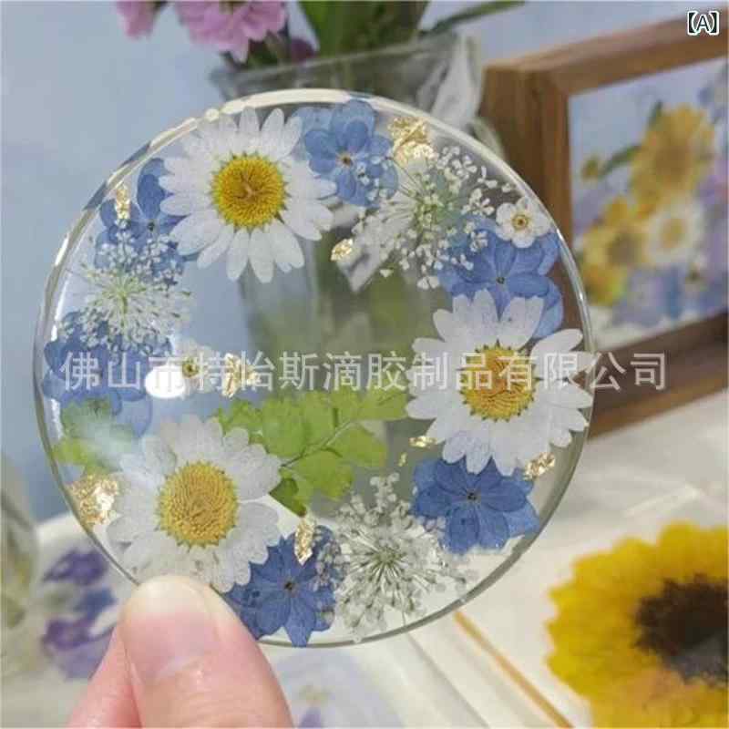 コースター ブルー系 アジサイ ドライフラワー 透明 レジン 金箔 茶托 断熱 ホームデコレーション