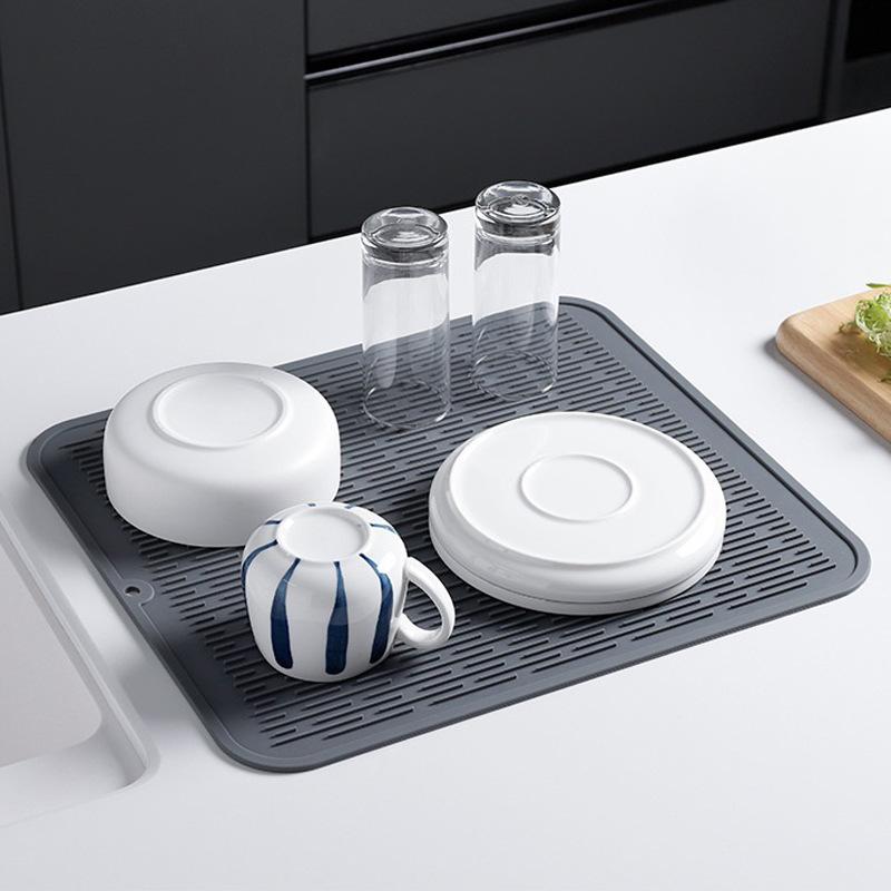 2シリコン 水切りマット 大判サイズ グラス置き キッチン 水切り 細ストライプ 45×40cm