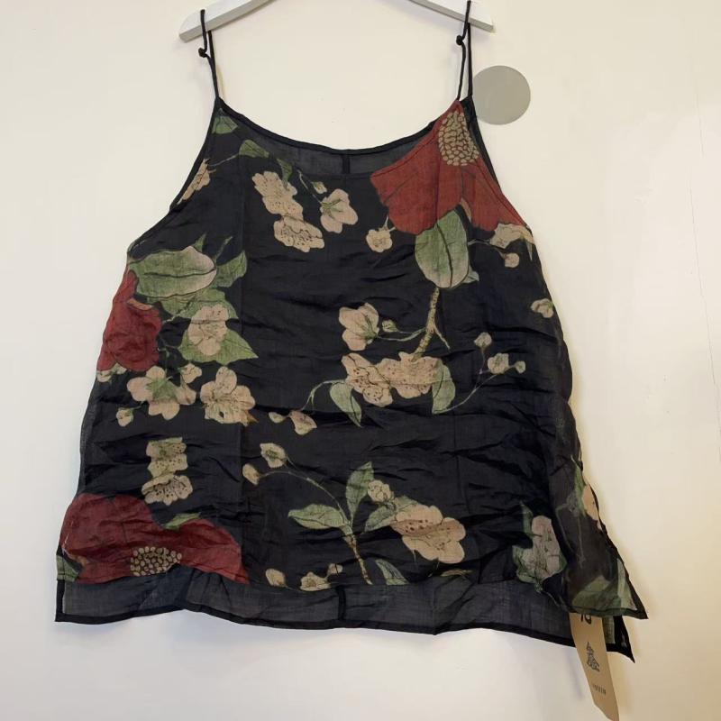 タンクトップ レディース 麻 花柄 ノースリーブ トップス 薄手 接触冷感 インナー ゆったり 普段使い リゾート