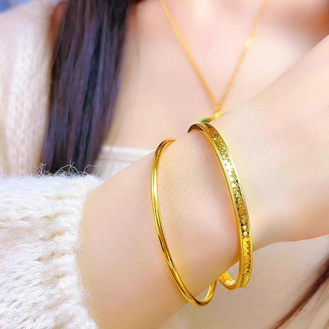 ブレスレット レディース 厚メッキ ゴールド 高見え 竜の鱗 ダブルリング 古法