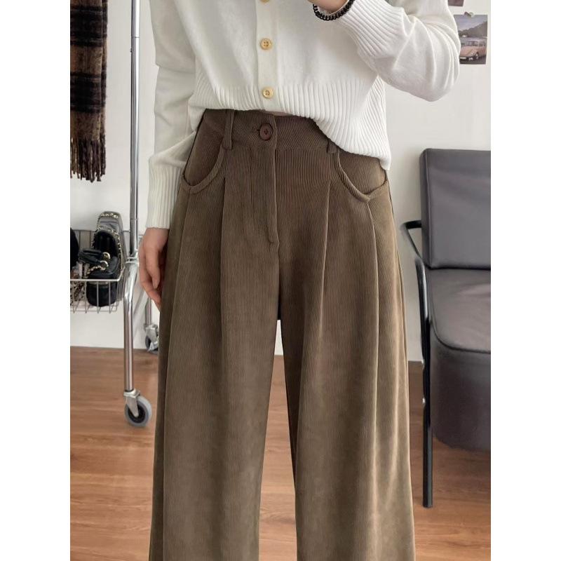パンツ レディース 秋冬 欧棉绒 ワイドレッグパンツ ハイウエスト 裏起毛 厚手 あったか ゆったり オフィス カジュアル きれいめ 美脚・素材: ポリエステル・スタイル: カジュアル・パンツのタイプ: ストレート・パンツの長さ: 長ズボン...