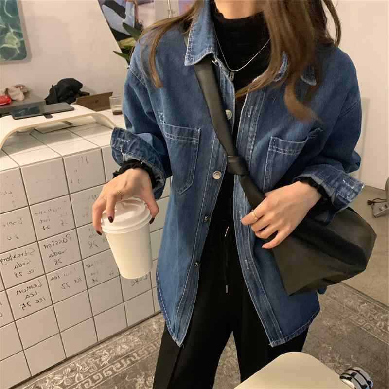 シャツ レディース 春秋 韓国 デザイン ゆったり デニム 重ね着 ポロ襟 トップス アウター カジュアル