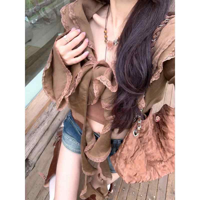 シャツ レディース 春夏 重工 デザイン カットソー トップス デニム ショートパンツ 3点セット ギャル スタイル