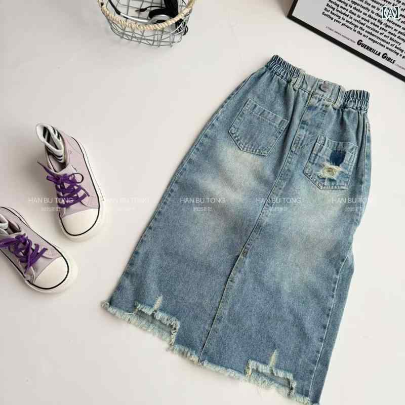 セットアップ キッズ 女の子 ストライプシャツ デニムスカート 春秋 大童 子供服