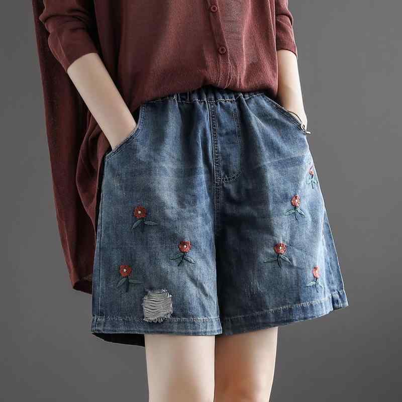 デニムショートパンツ レディース 薄手 ウォッシュ加工 ダメージ加工 ワイドレッグ ゆったり 文芸風 レトロ 春夏