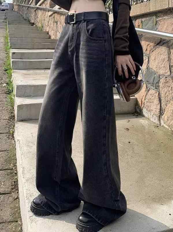 ジーンズ レディース 大きいサイズ 高見え デニムパンツ 裏起毛 あったか 秋冬 ハイウエスト ワイドレッグパンツ 黒 ブラック グレー ゆったり 美脚・素材: 牛仔棉.綿・スタイル: 基本款.通勤風・パンツ丈: 長ズボン・ウエスト: ハイ...