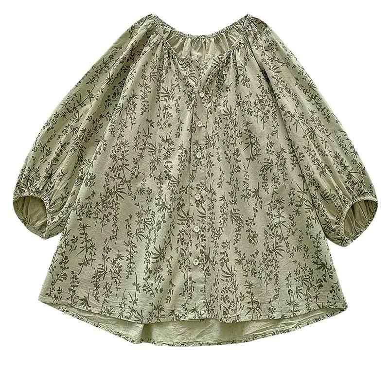 シャツ レディース 春夏 法式 かわいい ランタンスリーブ 花柄 7分袖 ブラウス M 4XL 100kg