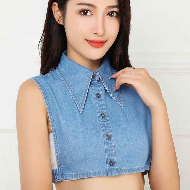 付け襟 レディース デニム シャツ襟 レトロ 大きめ襟 ブラウス襟 重ね着風 おしゃれ かわいい