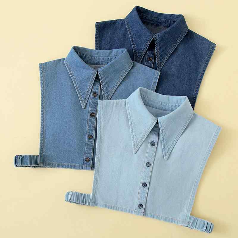 付け襟 レディース デニム シャツ風 重ね着風 ウォッシュ加工 おしゃれ かわいい トップス インナー 襟 ブラウス