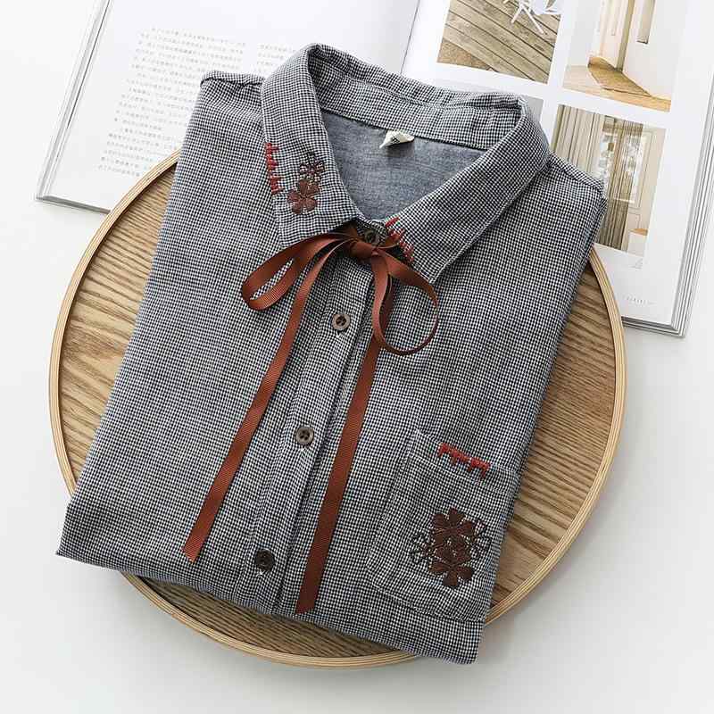 2シャツ レディース 長袖 二重ガーゼ 綿 96%以上 蝶結び ちょう結び ゆったり 文芸風 ブラウス トップス・主な素材: 綿・柄: ストライプ/格子柄・スタイル: プルオーバー・袖丈: 長袖・フィット: レギュラー・襟の形: ポロ襟・袖...