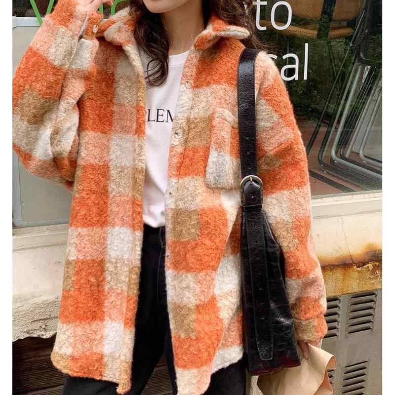 2シャツ レディース 秋冬 厚手 格子柄 長袖 ブラウス アウター トップス ネルシャツ あったか 暖かい・素材: フランネル・カラー: グレー, オレンジレッド, カーキ・サイズ: フリーサイズ, L・スタイル: ストリート・フィット: ...