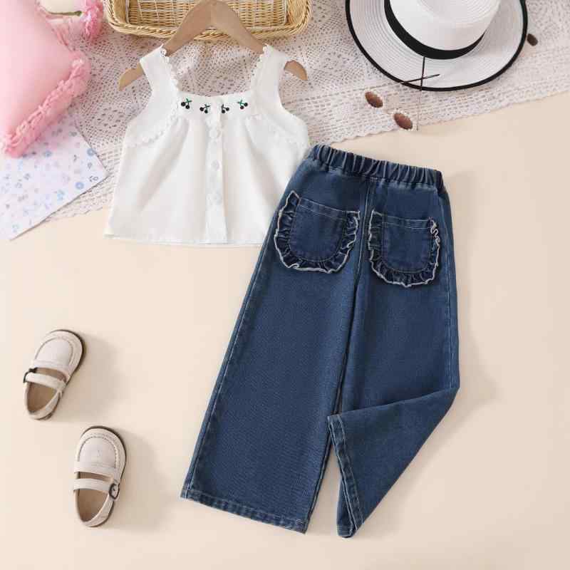 ベスト &amp; タンクトップ キッズ 子供服 女の子 夏物 デニムパンツ 上下セット 百搭