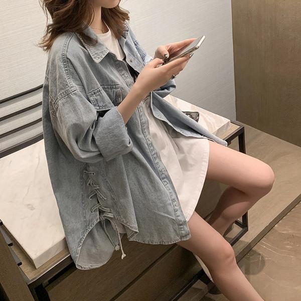 シャツ レディース デニムシャツ 秋冬 韓国 ゆったり 羽織り アウター 中長丈 トップス 学生風 若見え