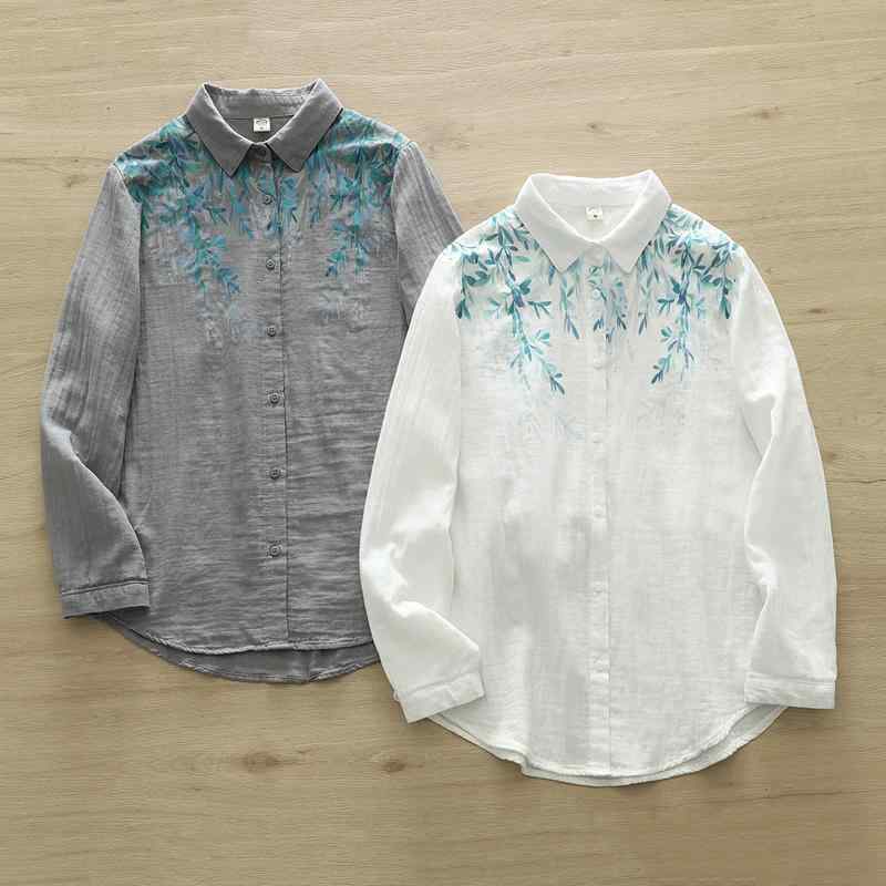 シャツ レディース 水墨プリント柄 長袖トップス 柔らか綿 ゆったり ブラウス 文芸風 白シャツ・素材: 綿・柄: プリント・袖丈: 長袖・フィット: ゆったり・着丈: 普通(50cm<着丈≤65cm)・ネックライン: ポロネック・袖...