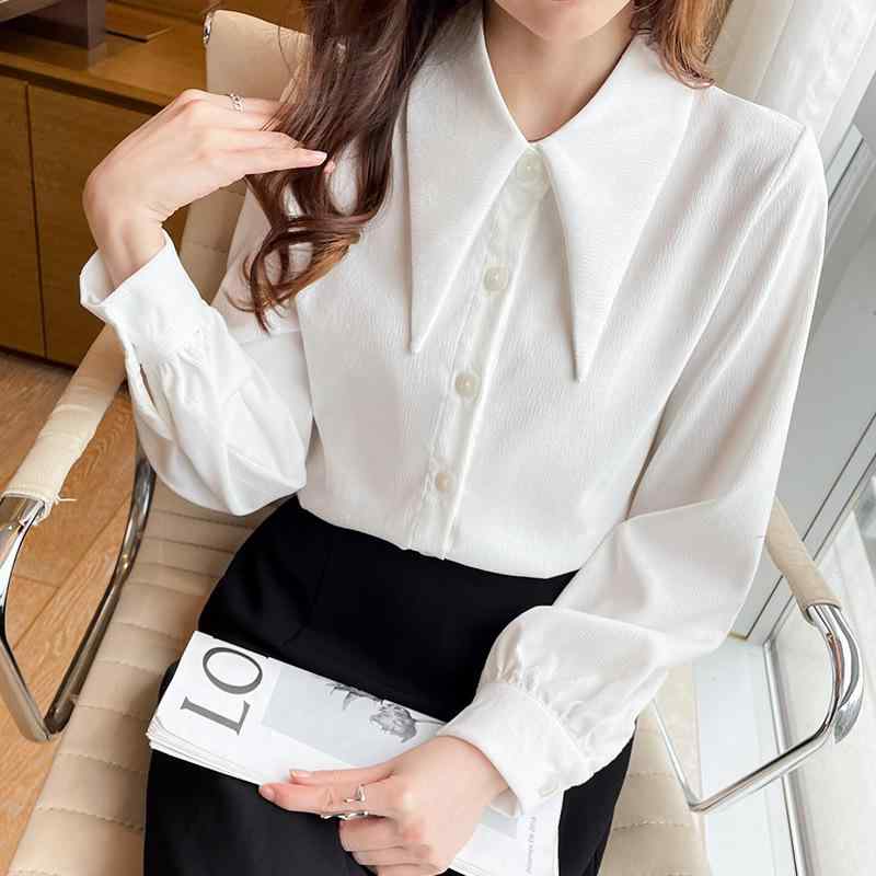 シャツ レディース コーデュロイ トップス 韓国 尖り襟 長袖 ブラウス フェミニン きれいめ 上品 オフィス カジュアル・袖丈: 長袖・領型: 娃娃领・袖型: 衬衫袖・カラー: 乳白・サイズ: S, M, L, XL・スタイル: 都市風・...