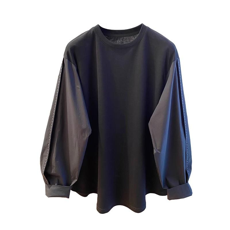 シャツ レディース 長袖 ラウンドネック 切り替え 無地 豪華感 ブラウス トップス カットソー 普段使い・主な素材: 綿・袖丈: 長袖・ネックライン: ラウンドネック・カラー: ブラック, ホワイト・サイズ: L, XL, 2XL, 3X...