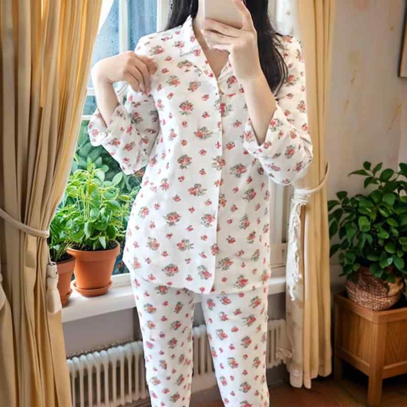 パジャマ レディース 女性用 綿100% 長袖 春夏 秋冬 コットン 織り 格子柄 花柄 かわいい ルームウェア 部屋着 上下セット[ "・カテゴリ: セットアップ", "・素材: 綿100%", &...